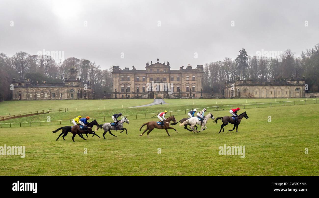 Jockeys race horses during the Sinnington point-to-point amateur horse ...