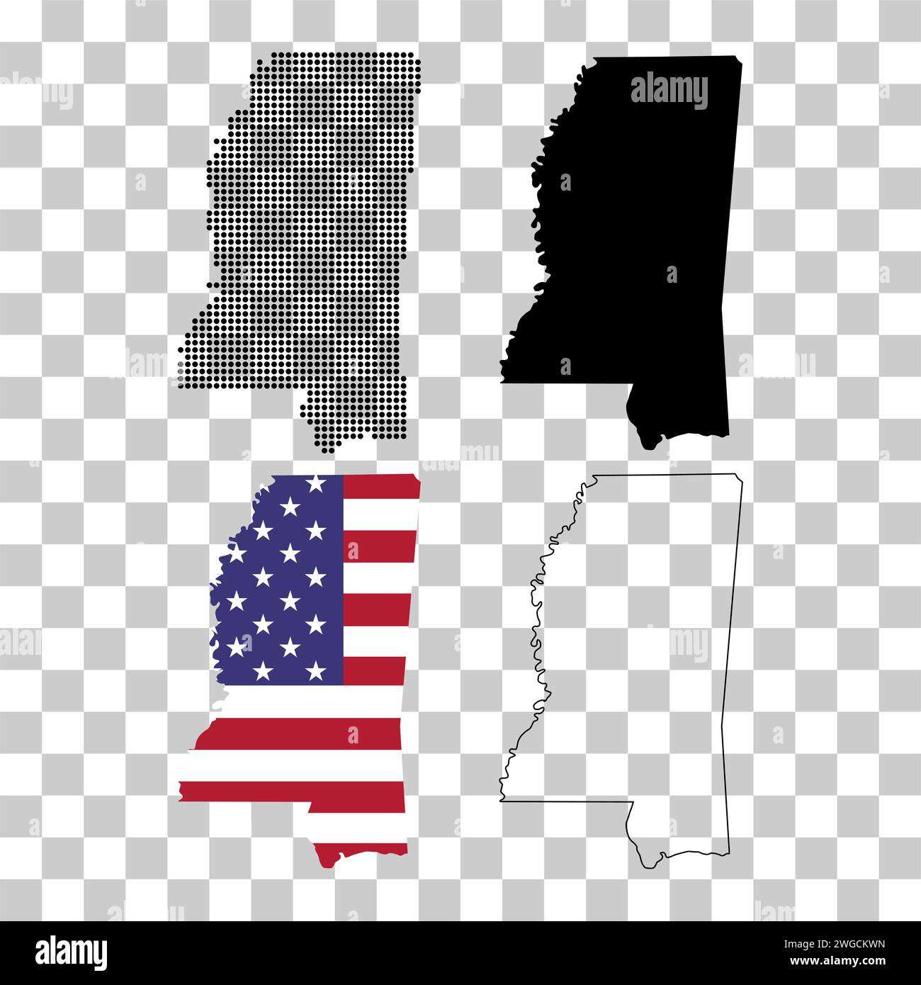 Set of Mississippi map, united states of america. Flat concept icon ...