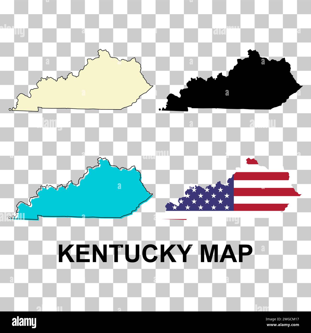 Set of Kentucky map, united states of america. Flat concept icon vector ...