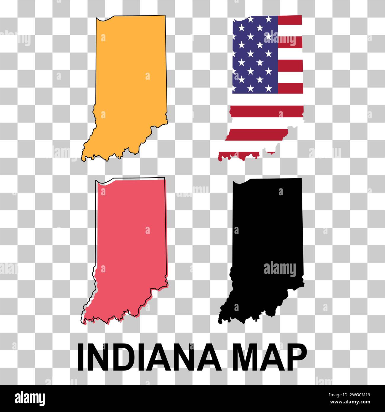 Set of Indiana map, united states of america. Flat concept icon vector ...