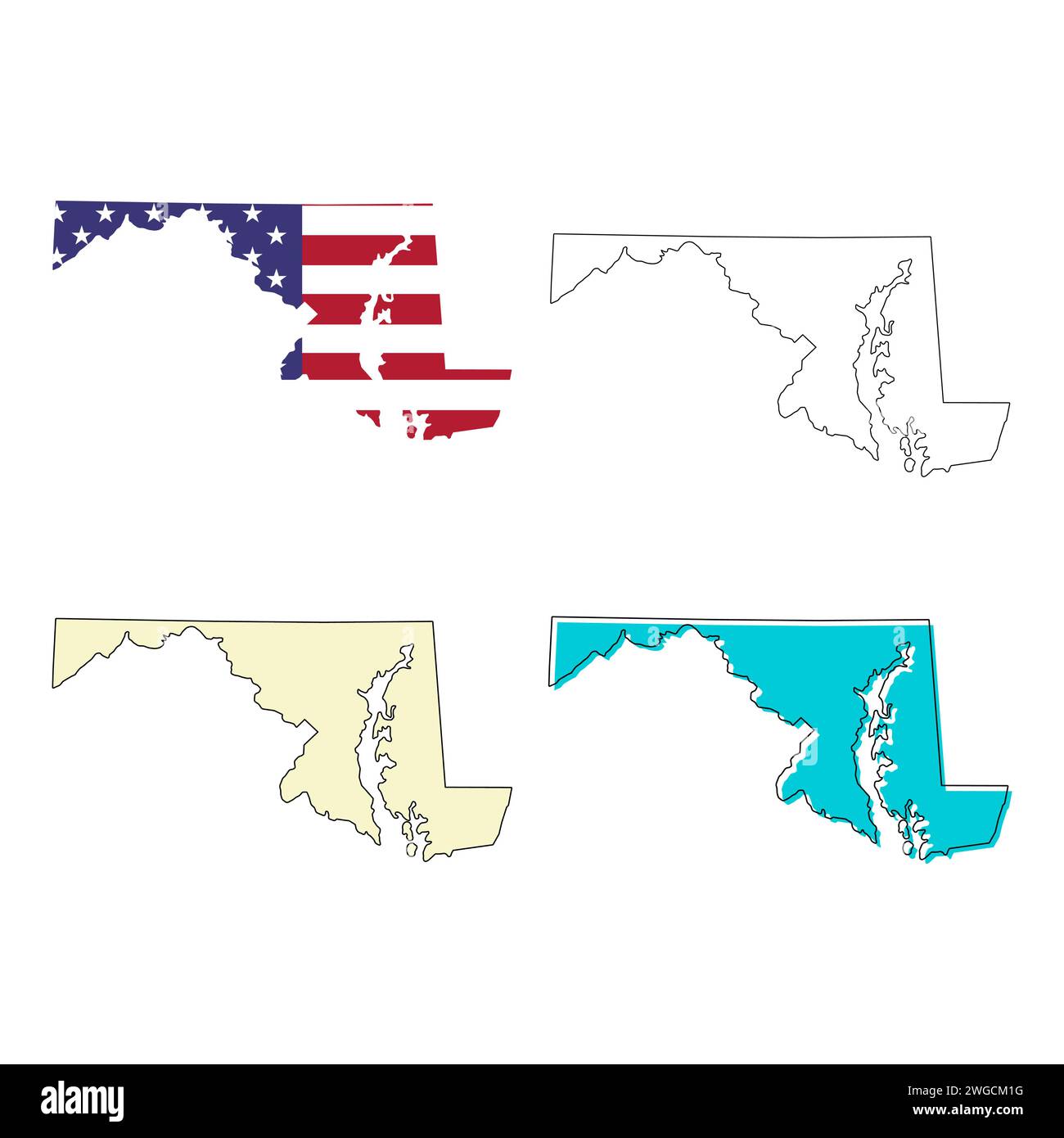 Set of Maryland map, united states of america. Flat concept icon vector ...