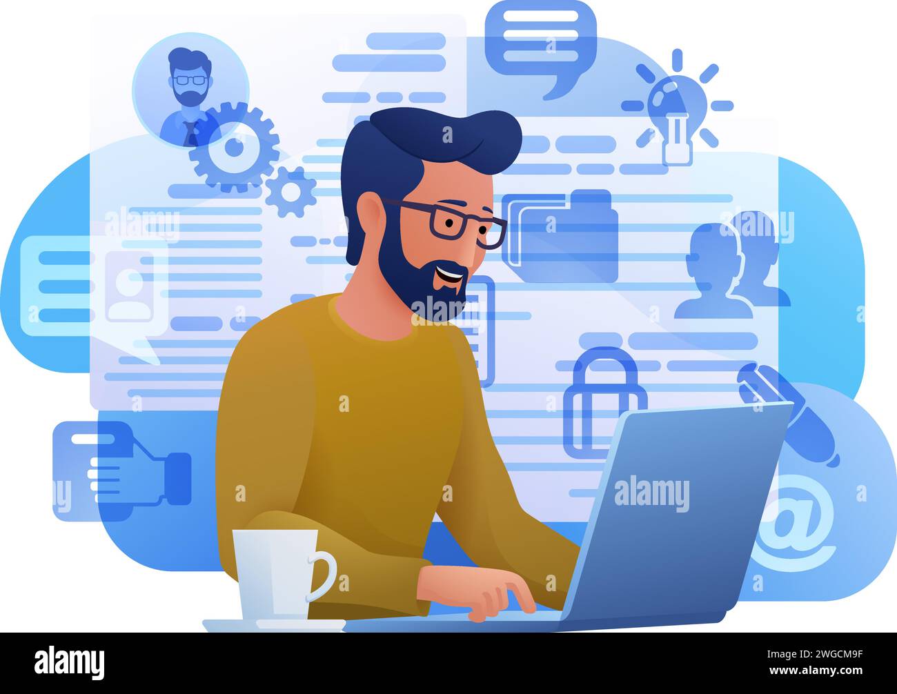Man Laptop Resume CV Job Search Online Cartoon Stock Vector Image & Art ...