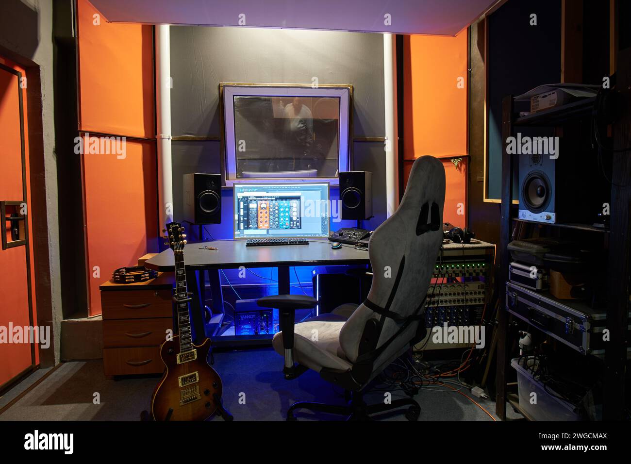 A sound engineer's workplace in a recording studio with a computer and ...