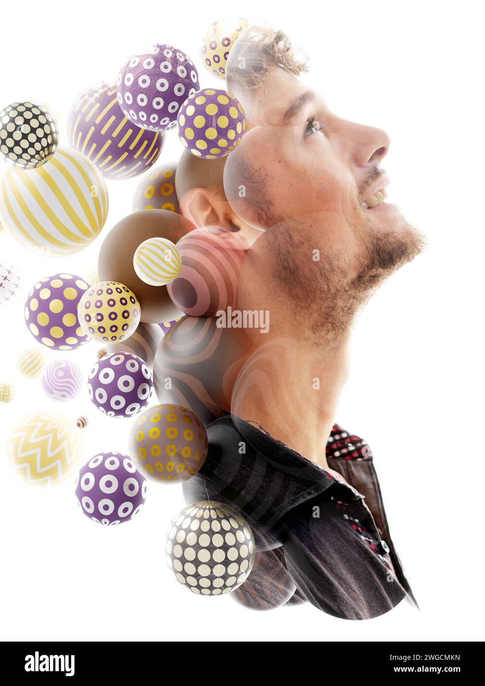 An intriguing double exposure of a male profile combined with 3D ...