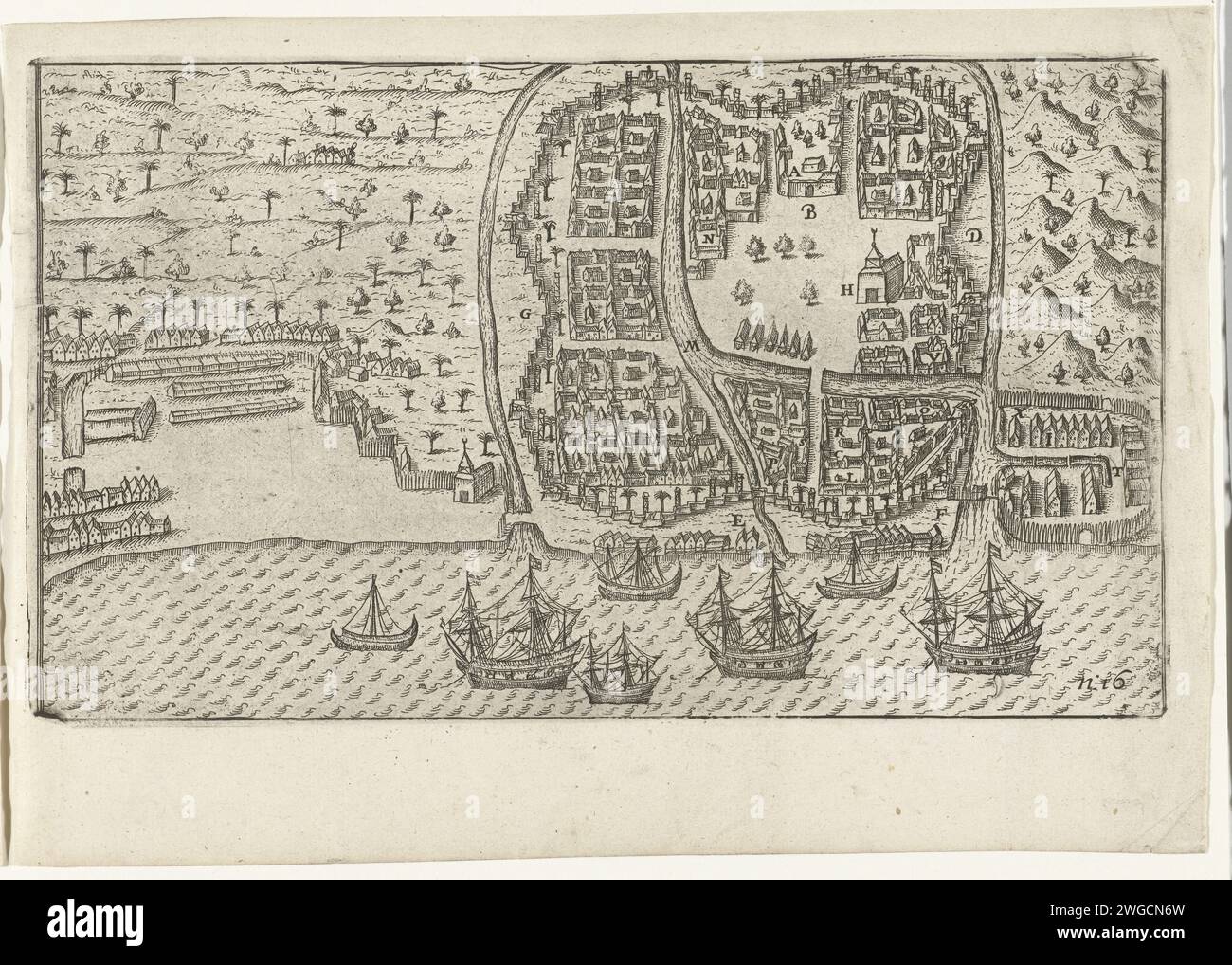 Map of Bantam, 1596, 1646 print Map of Bantam (Banten) with the fleet ...