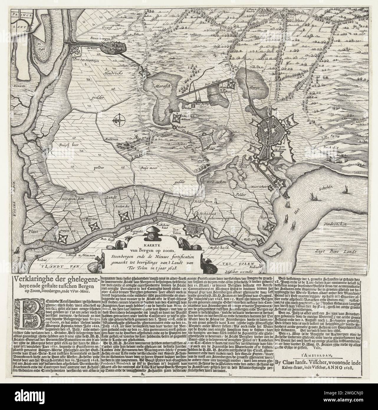 Map of Bergen op Zoom and Steenbergen with the new fortifications, 1628 ...