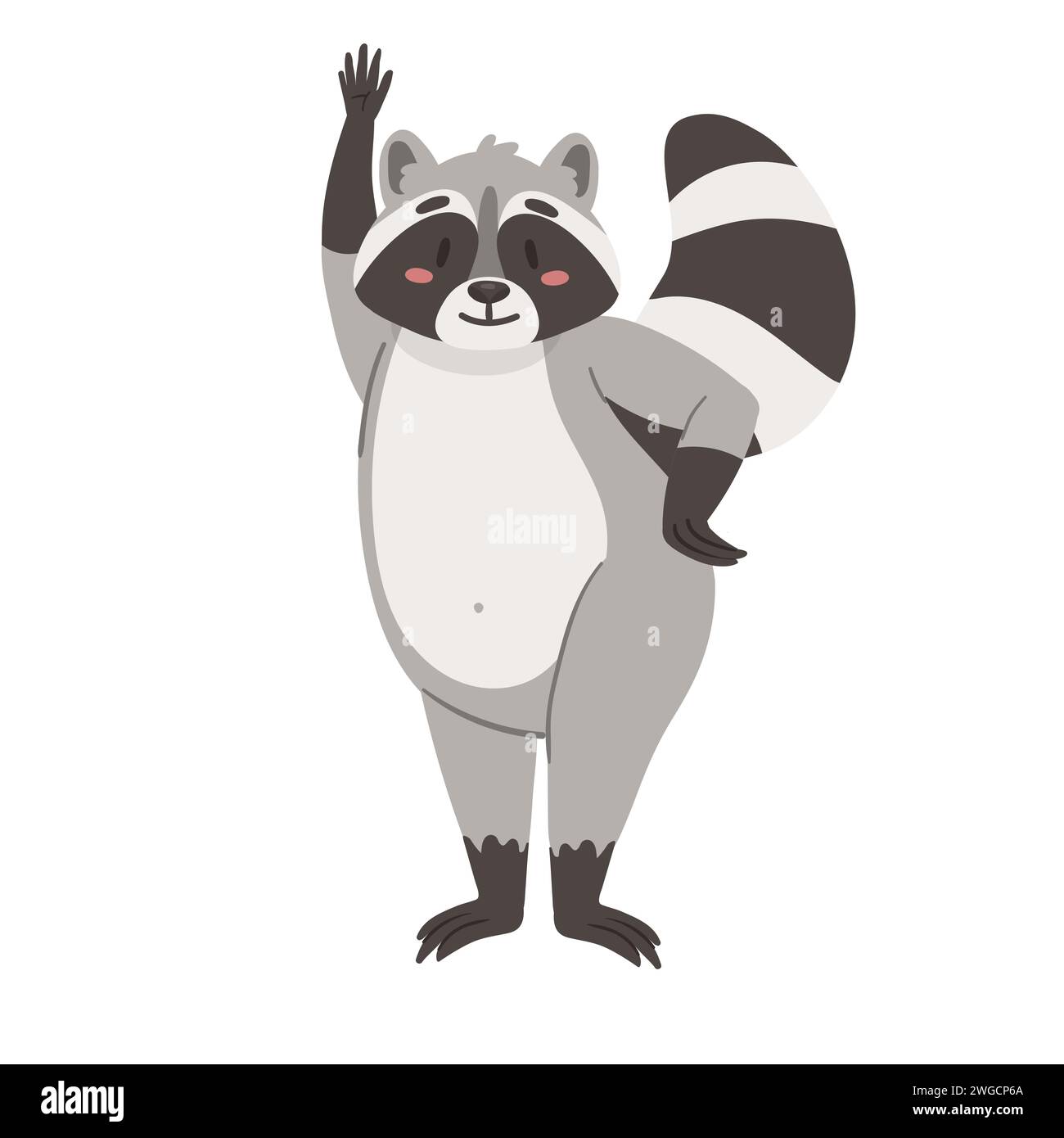 Cute raccoon with hello gesture. Funny raccoon in standing pose vector ...