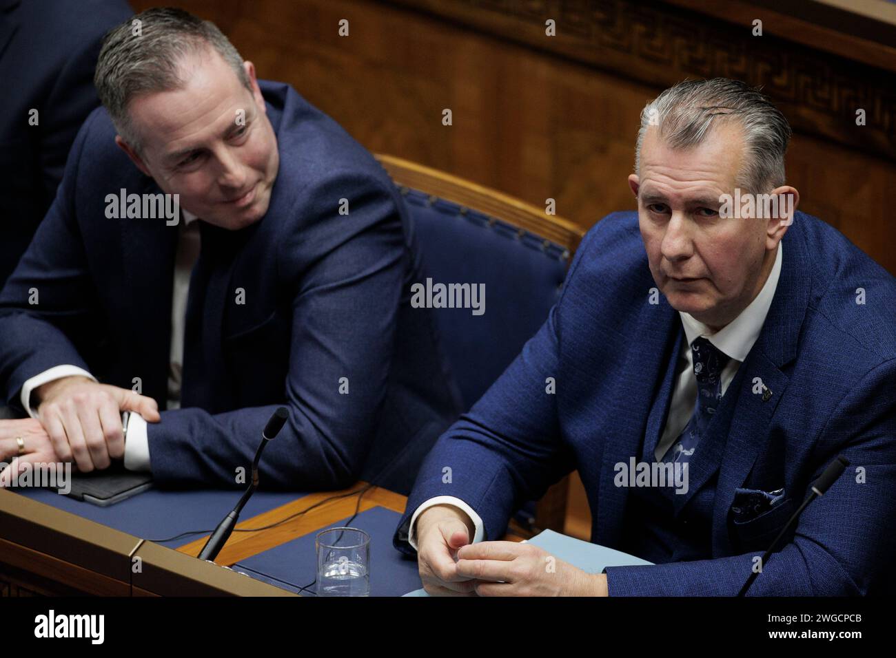 DUP MLA Edwin Poots (right) with party colleague Paul Girvin, sit ...