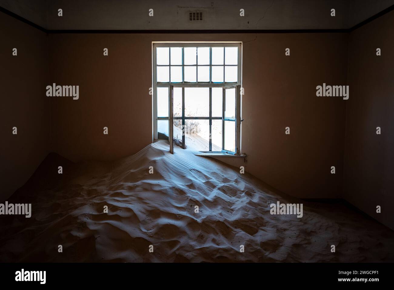 The Sand covering the floor of an abandoned building in an old desert ...