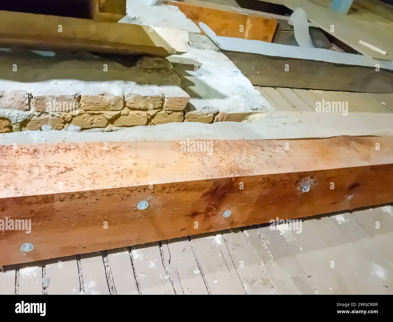 Repairing waterproofing deck flooring, an interior view of a house ...