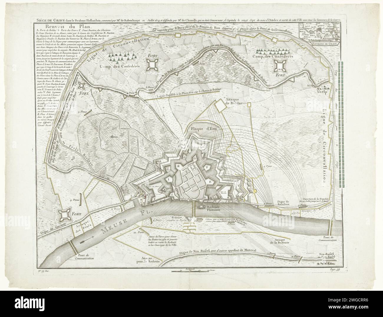 Map of the siege of Grave by Willem III, 1674, 1780 - 1782 print Map of ...