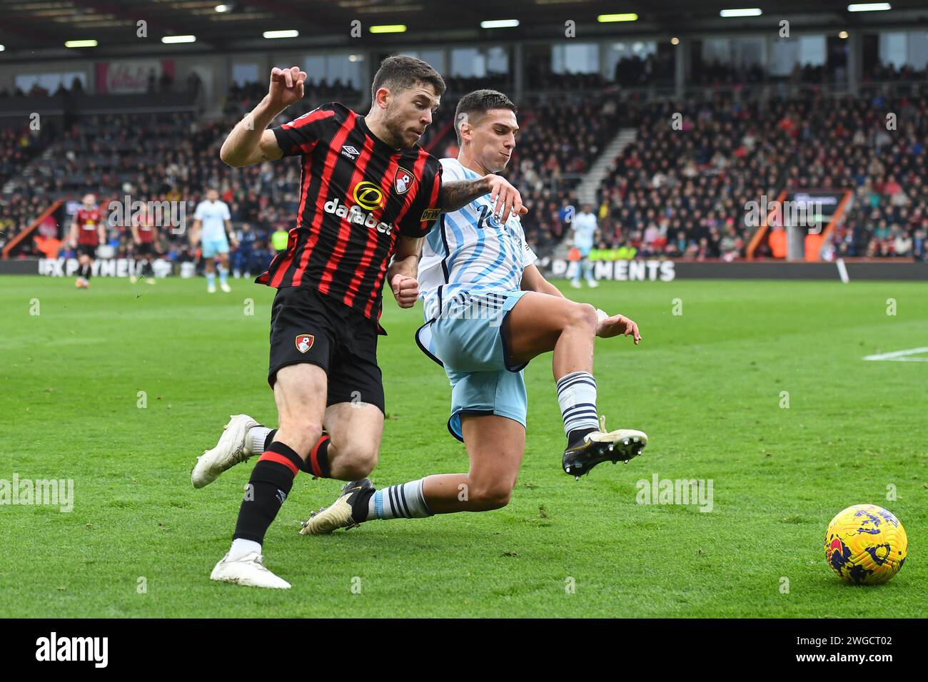 Bournemouth on Sunday 4th February 2024. Nicolas Dom'nguez of Nottingham Forest tackles Ryan ...
