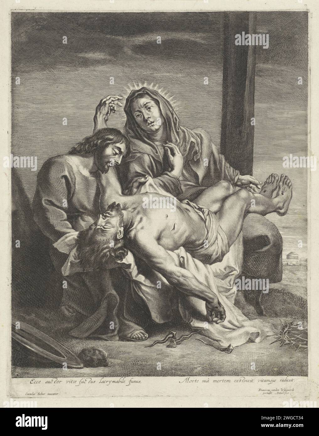 Leeks of Christ, Anonymous, After Cornelis Schut (I), 1636 - 1679 print The body of Christ lies ...