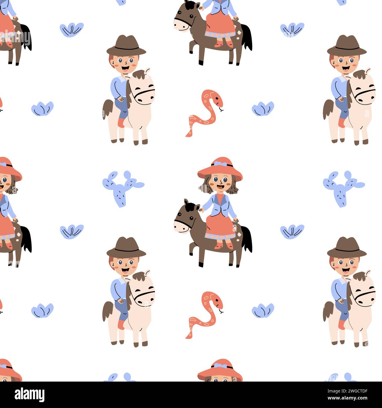 cowboy and girl seamless background - cartoon characters children ...