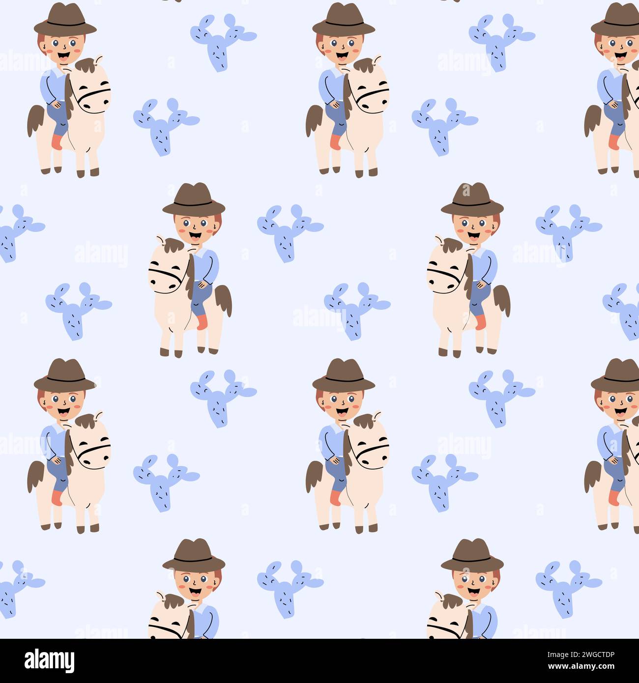 cactus and cowboy boy on horse background. Vector illustration can used ...