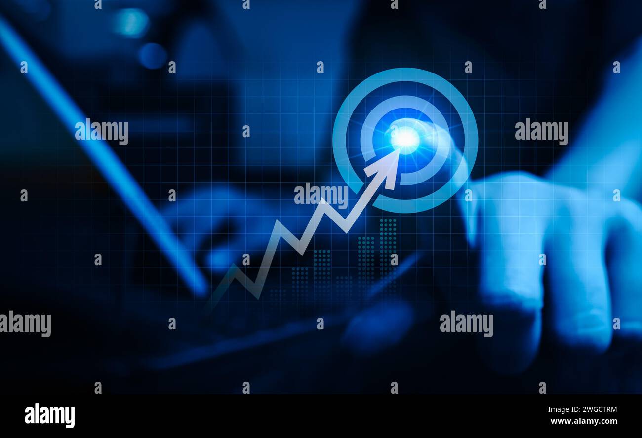 Laptop icon blue rising graph hi-res stock photography and images - Alamy