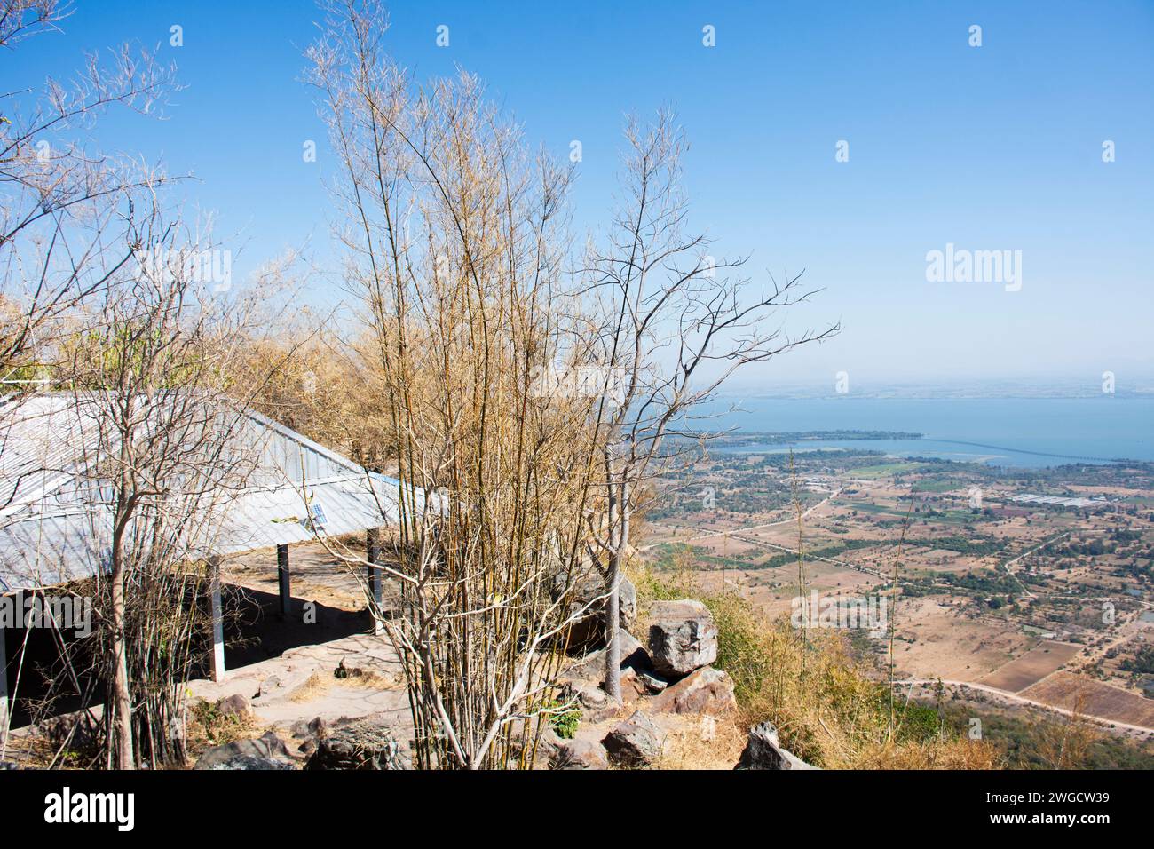 Aerial view landscape rice field or paddy land from cliff Khao Phraya ...