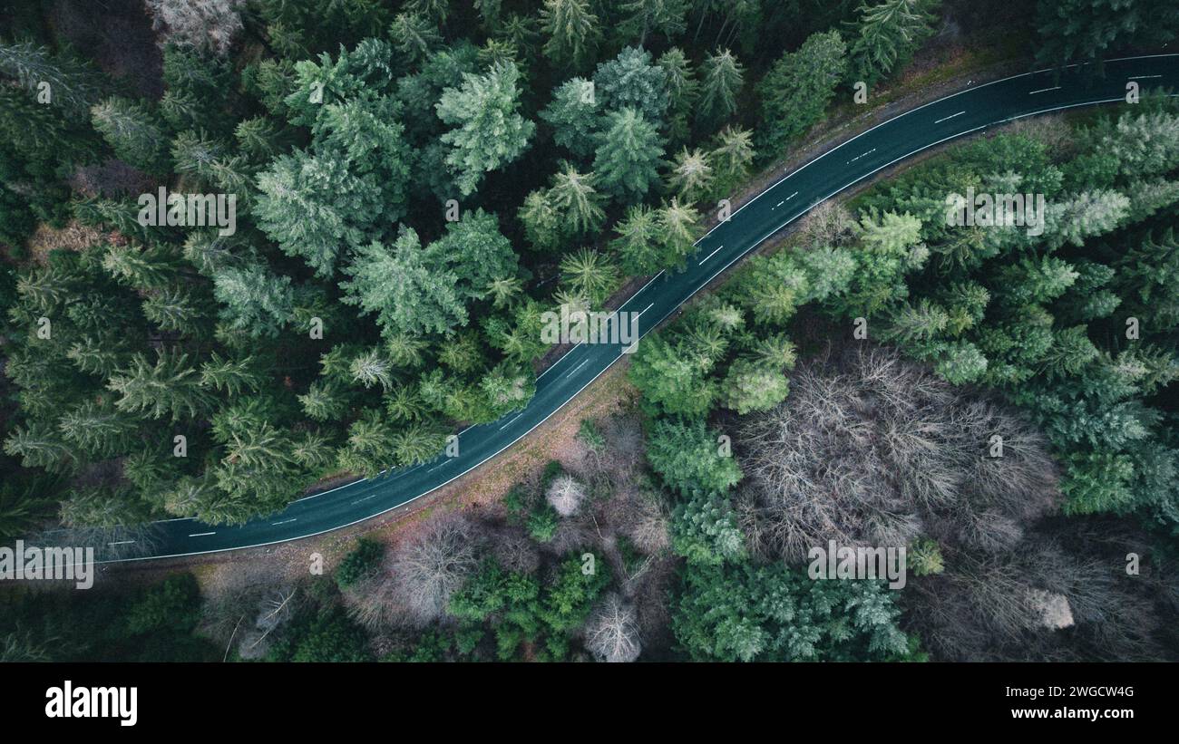Serene aerial view winding road hi-res stock photography and images - Alamy