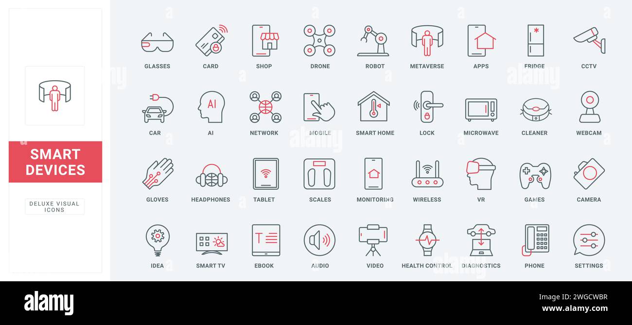 Smart devices and equipment line icons set. Internet technology for ...