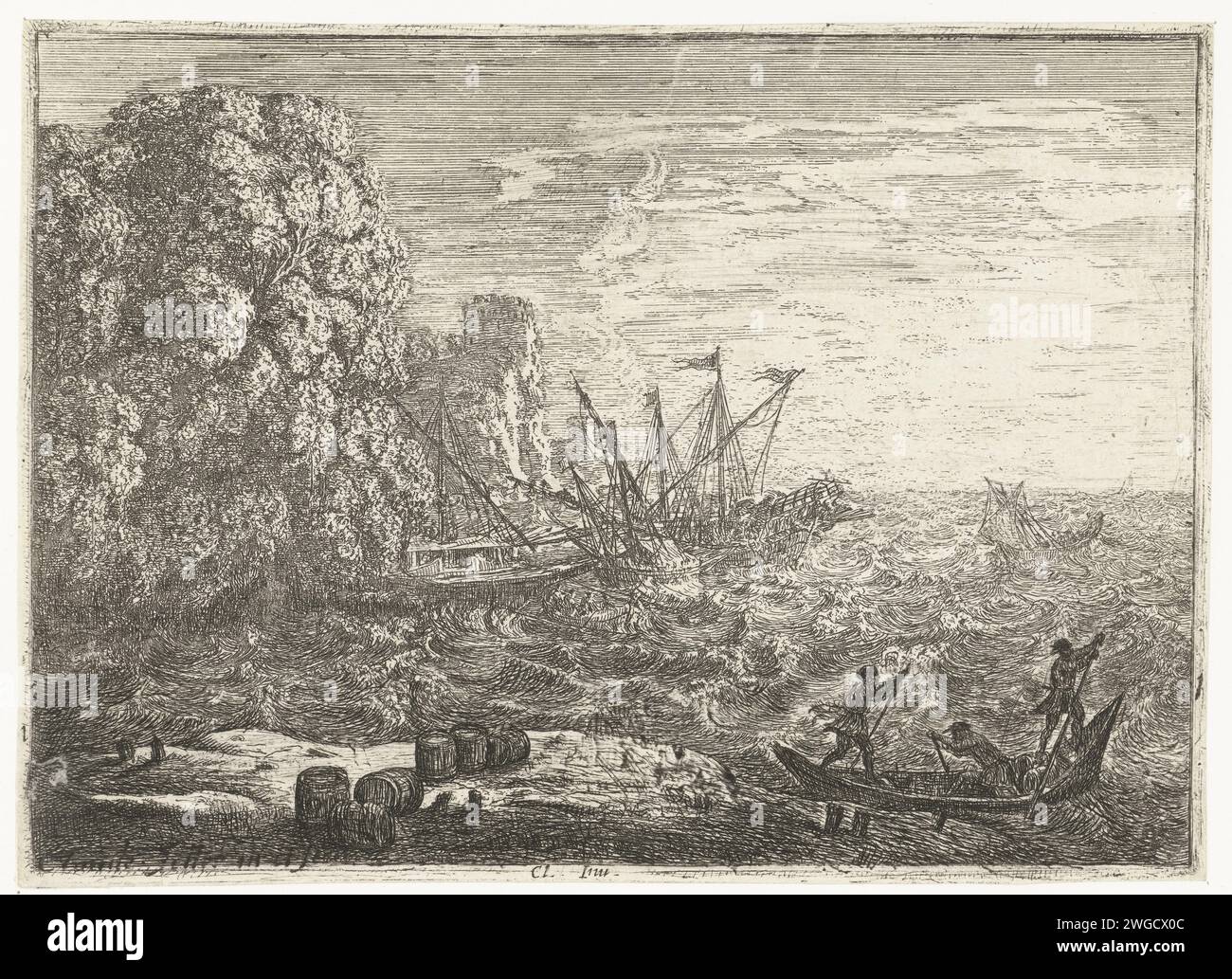De Storm, Claude Lorrain, 1630 - 1631 print Storm at sea, with a number ...