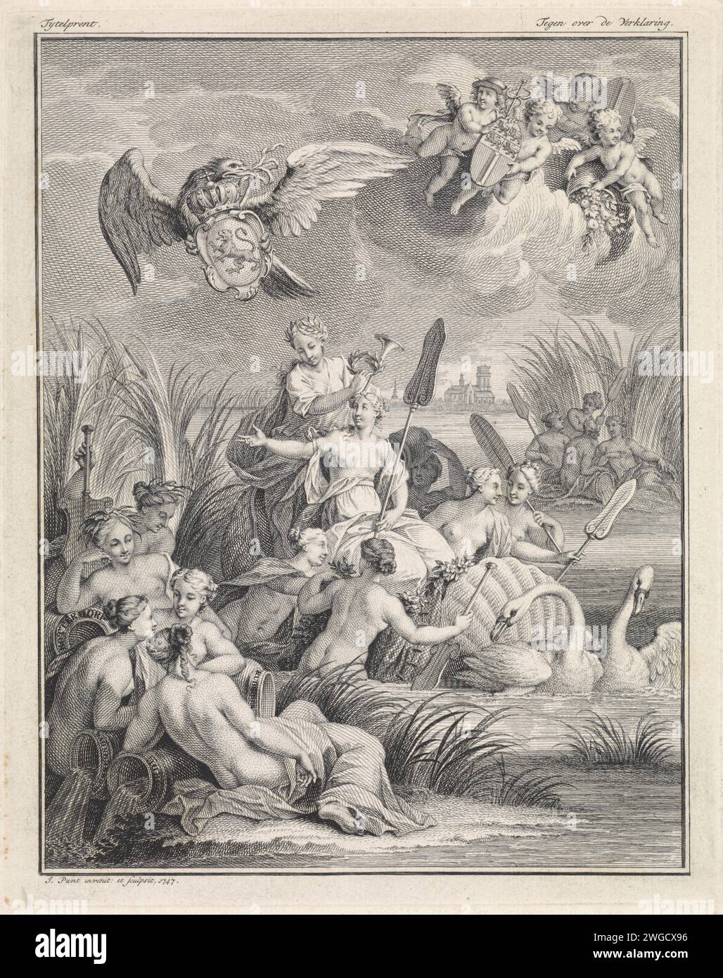 Allegorical performance with Nymphs, Jan Punt, 1747 print Venus sails ...