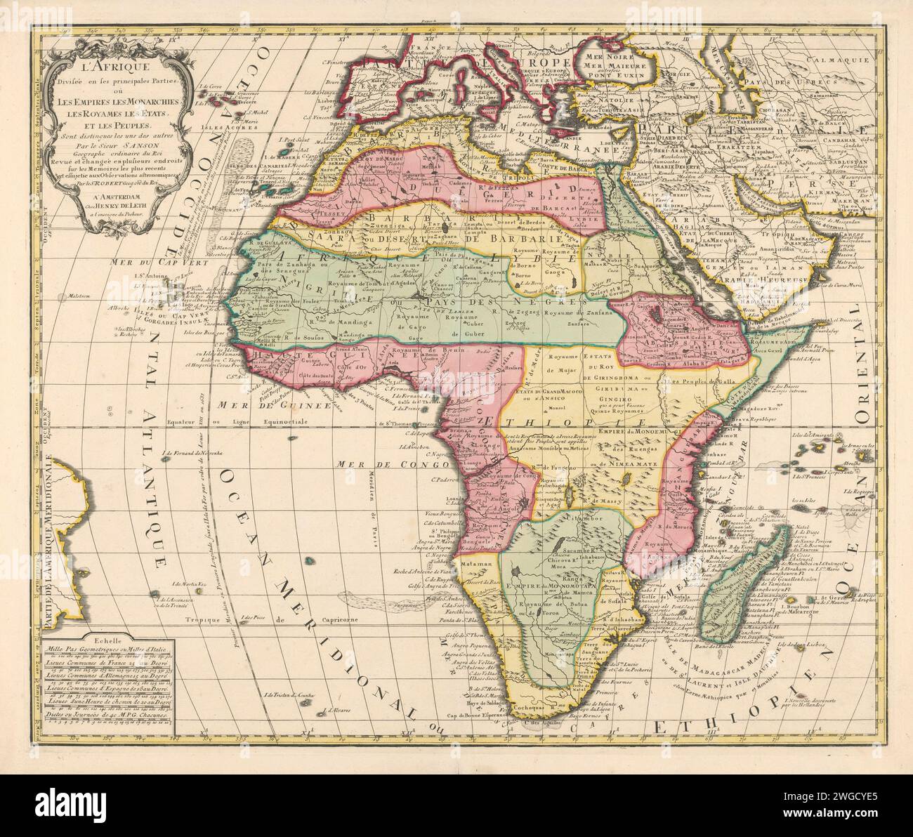 Vintage Map of Africa, showing the separation of regions by colonial ...