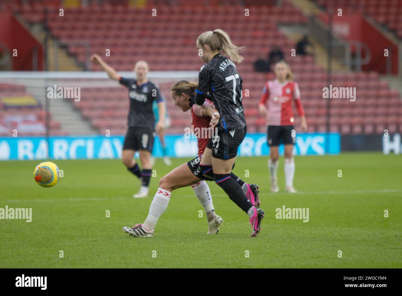 Southampton, UK. 4th Feb, 2024. Izzy Atkinson (77 Crystal Palace) and ...