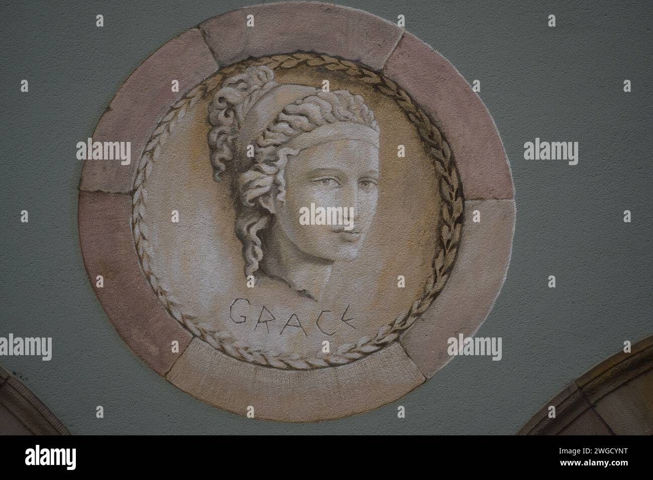 Architectural detail on the facade of the Neoclassical style Town Hall ...