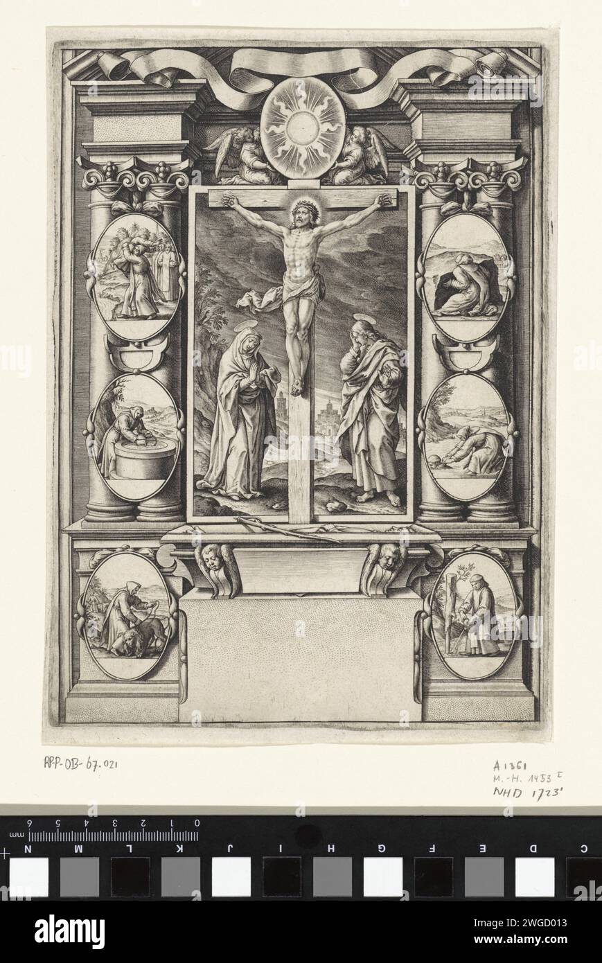 Examples of obedience, Hieronymus Wierix, 1563 - Before 1619 print Christ hangs on the cross ...