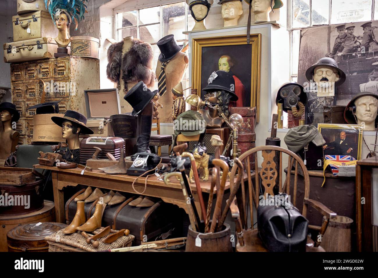 Antique shop interior with antique items at the Antique Centre, Ely ...
