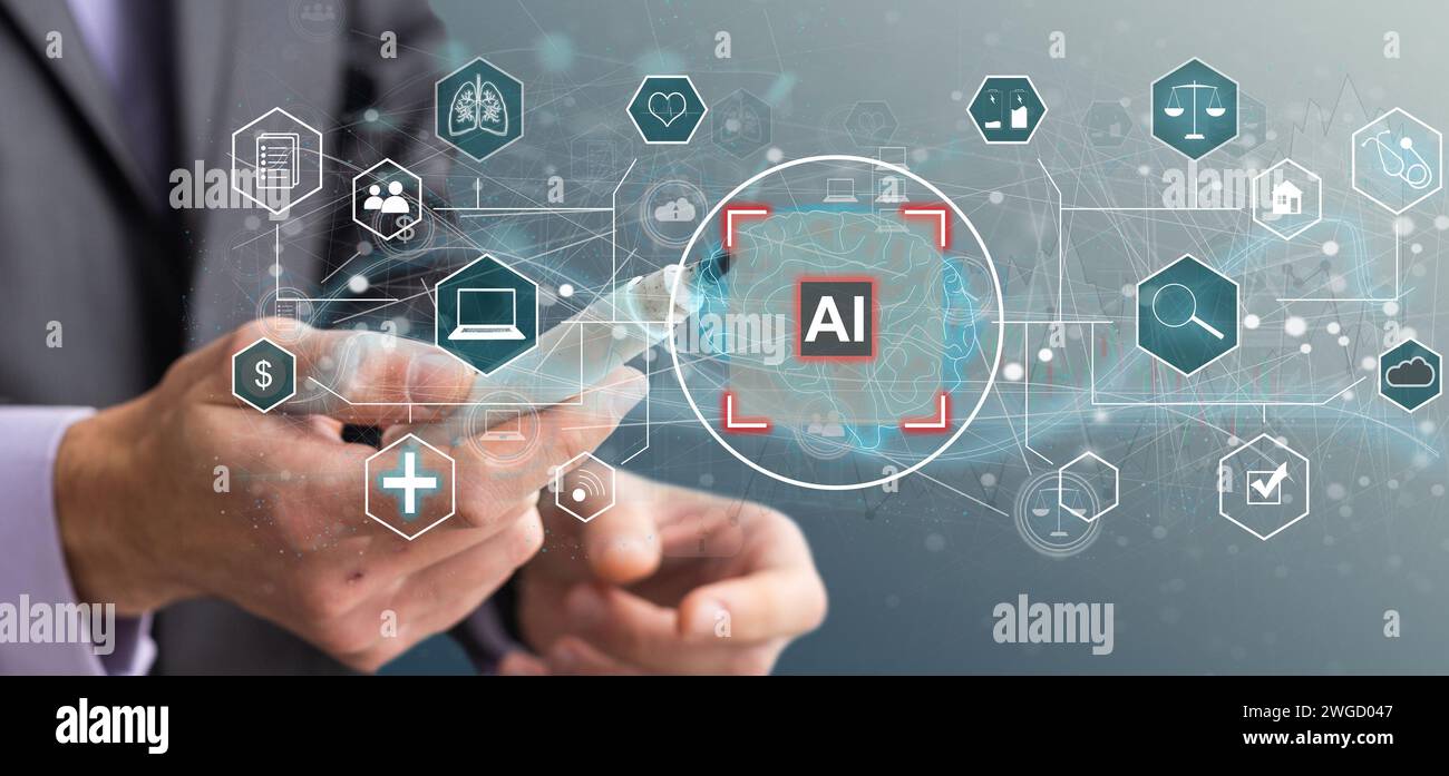 Man using tools AI. technology smart robot science and artificial ...