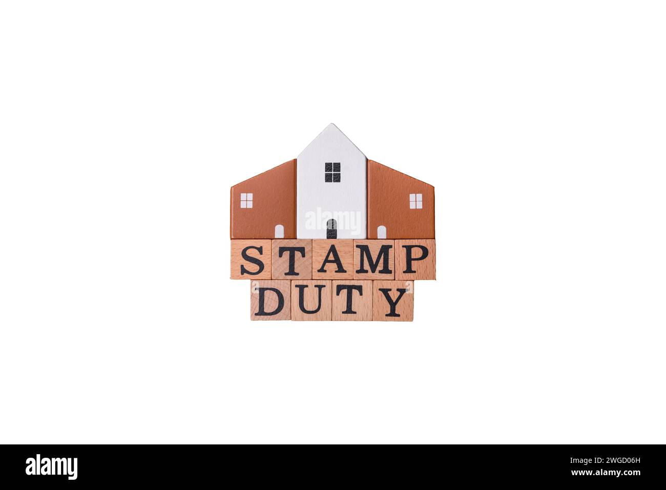 The inscription Stamp Duty made of wooden cubes on a plain background ...