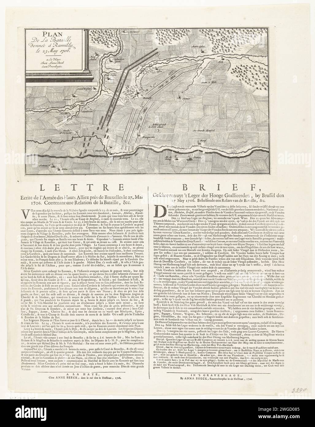 Battle of Ramillies, 1706, 1706 print Map of the Battle of Ramillies ...