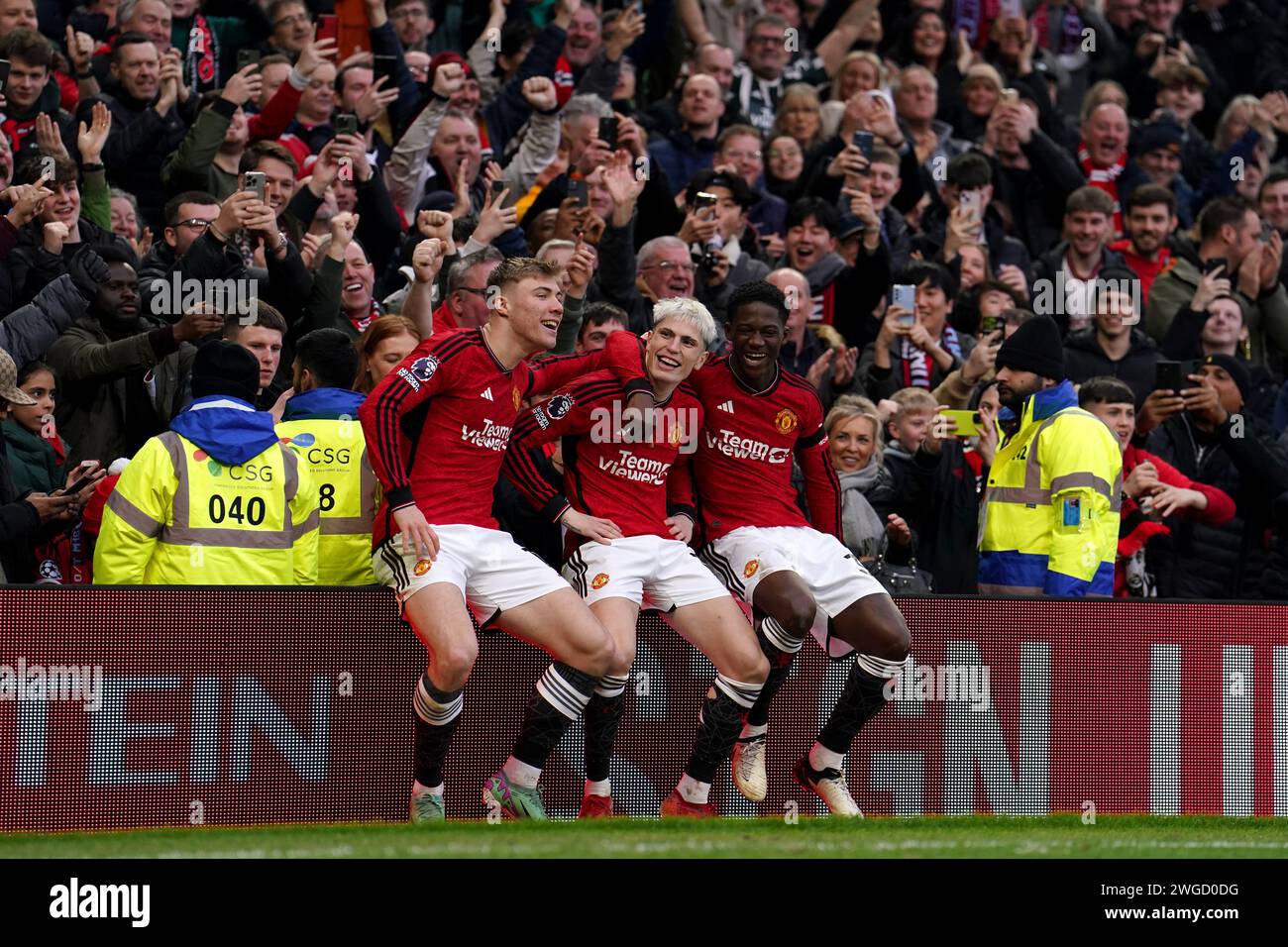Manchester United's Alejandro Garnacho (centre) celebrates with Rasmus ...