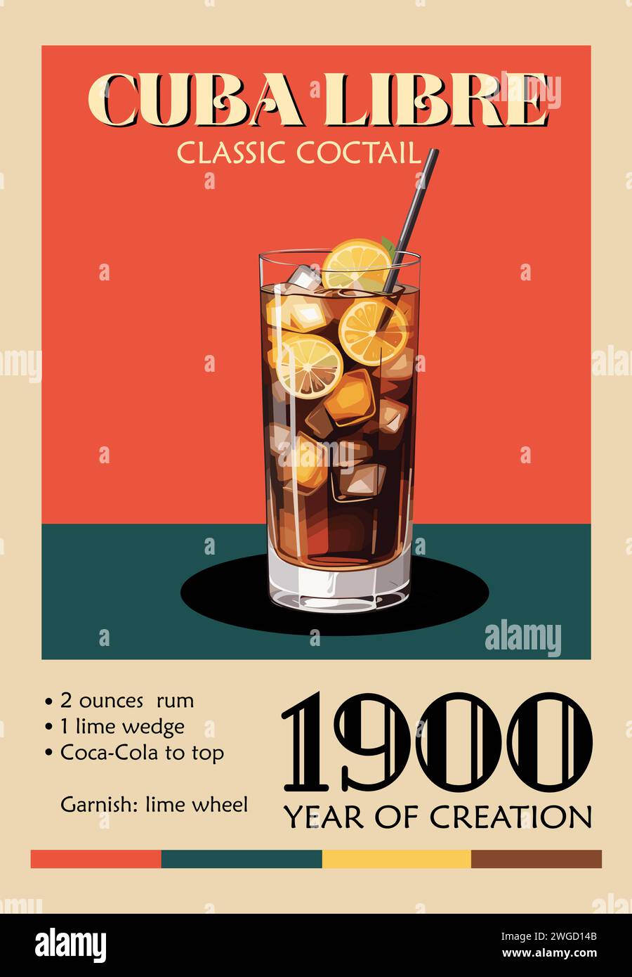 Cuba Libre Cocktail retro poster vector art Stock Vector Image & Art ...