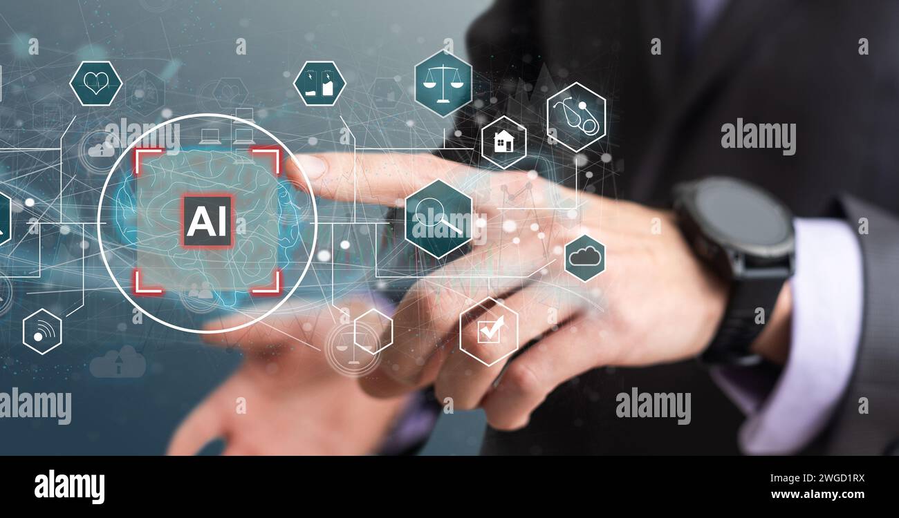 Artificial intelligence concept businessman holding ai on computer ...