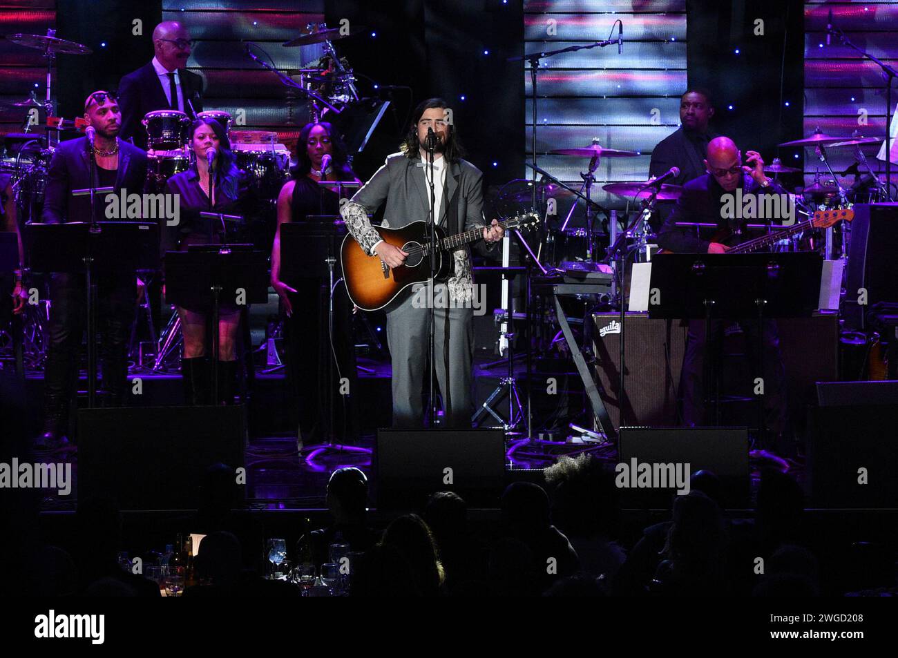Noah Kahan performs during the Pre-Grammy Gala on Saturday, Feb. 3 ...