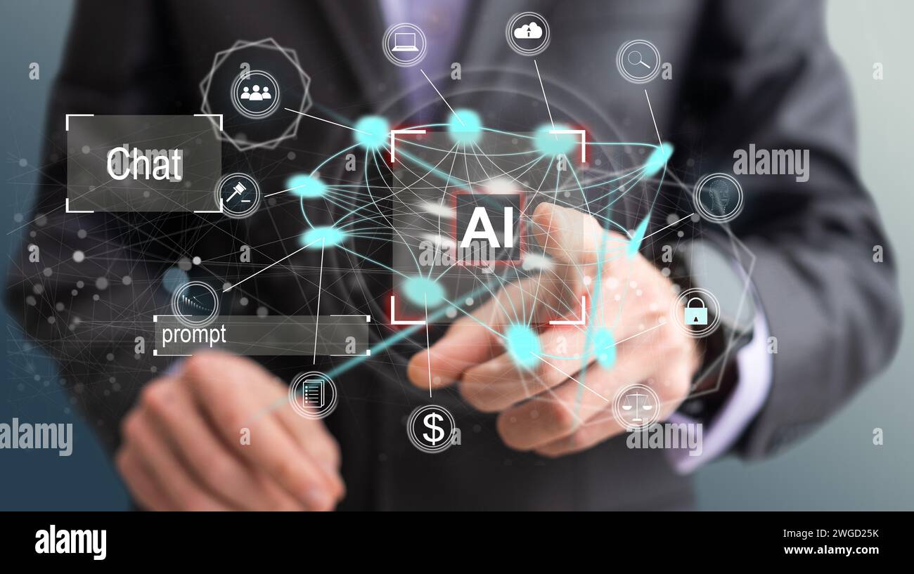 Artificial intelligence concept businessman holding ai on computer ...