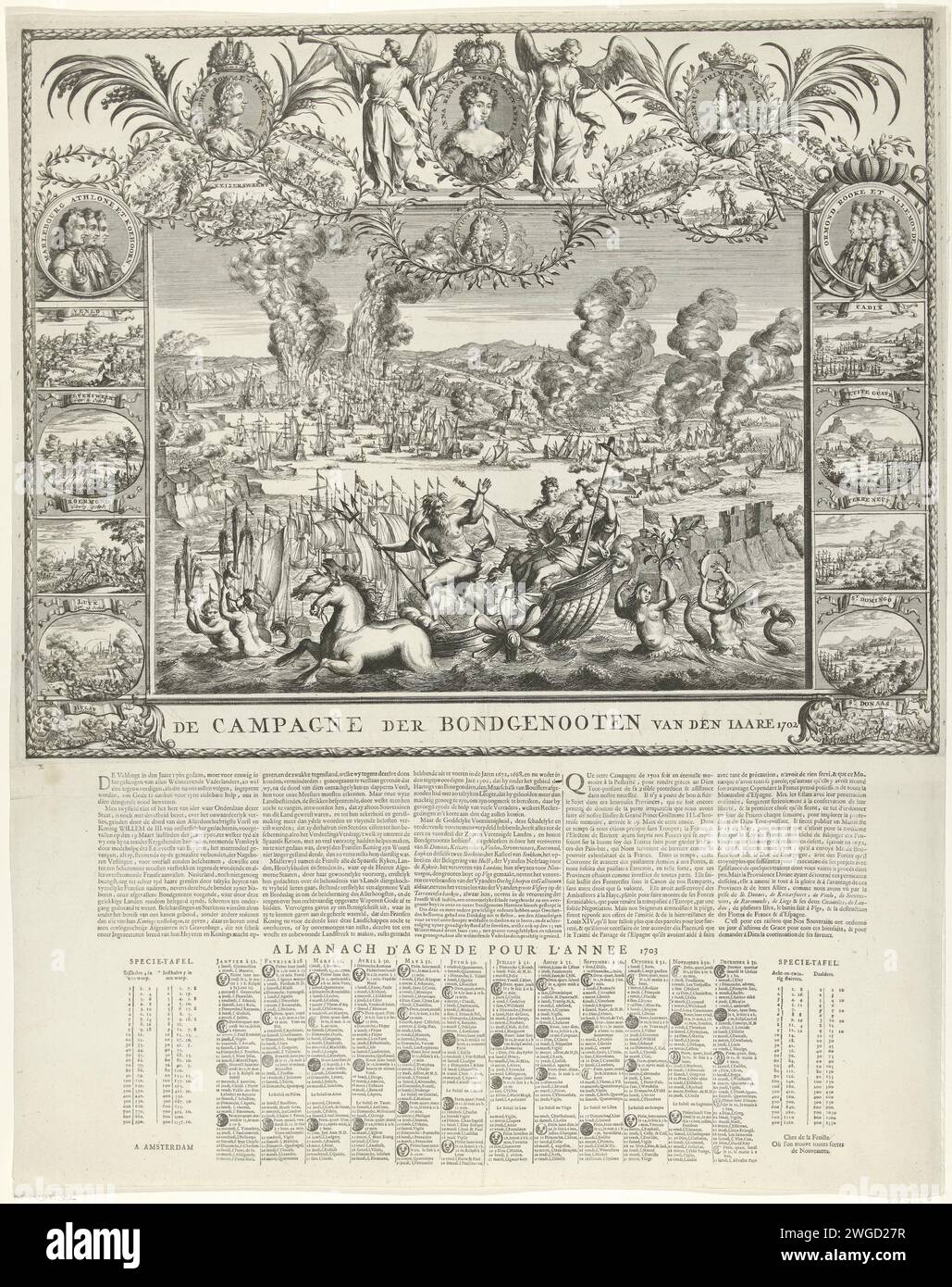 Allegory over the victories by the Allies in 1702, 1702 print Allegory ...
