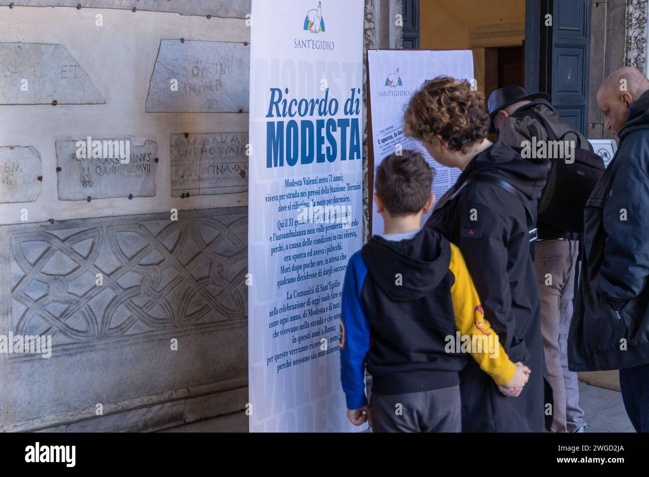 Panel dedicated to Modesta Valenti at the entrance to the Basilica of ...