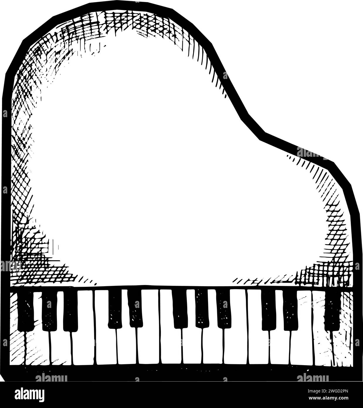 The piano is white, top view. Graphic vector black and white ...