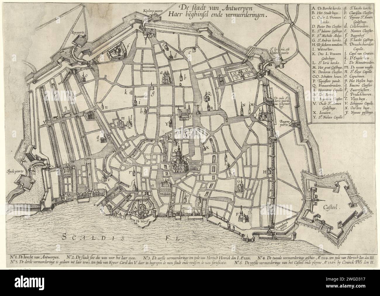 Map of Antwerp with the extensions for the years 1201-1567, 1575 - 1699 ...