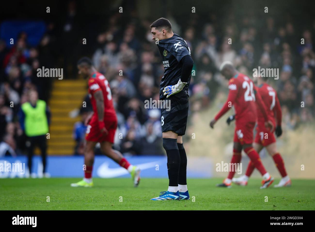 LONDON, UK - 4th Feb 2024: Djordje Petrovic of Chelsea dejected after ...