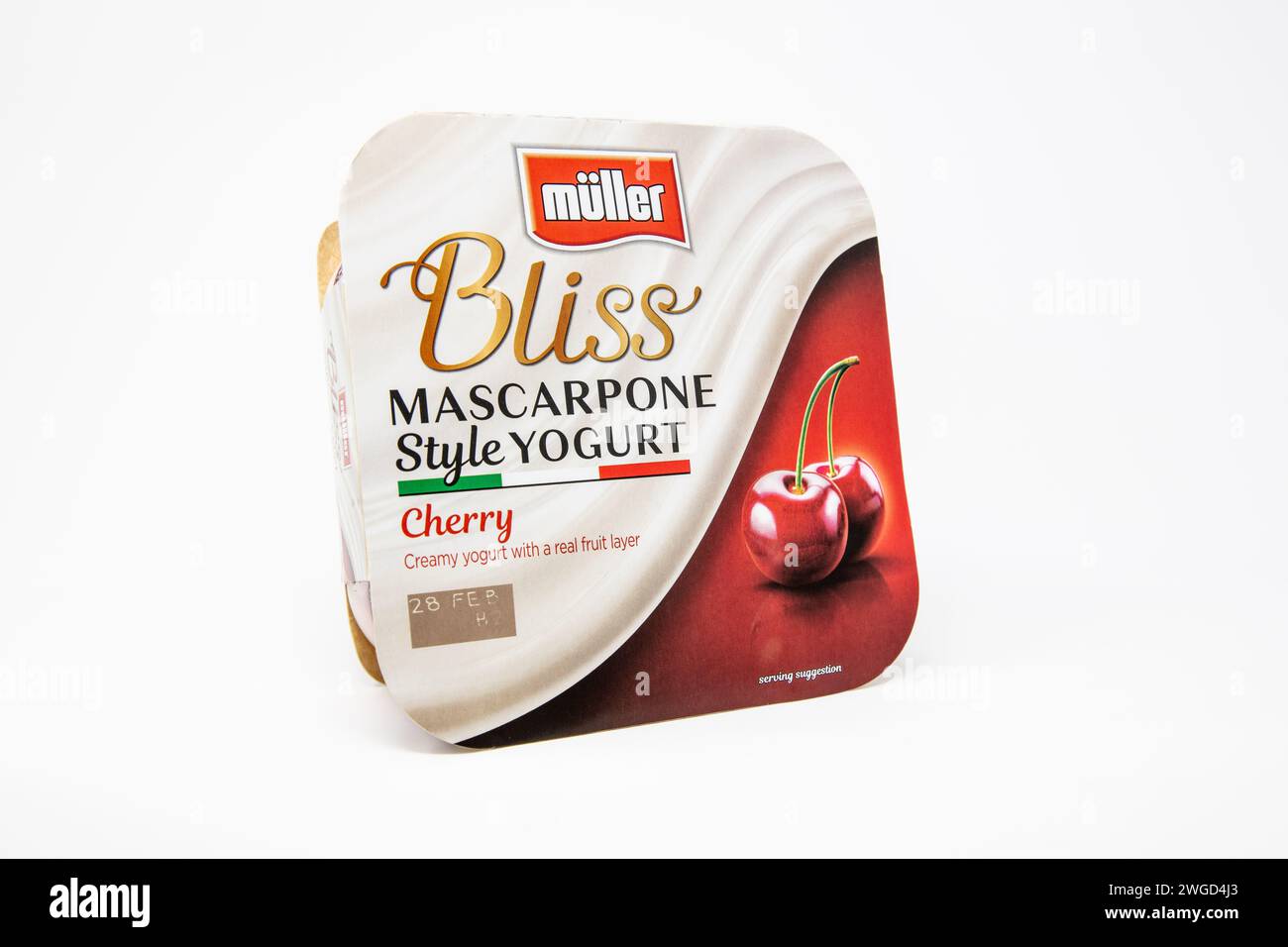 Muller Bliss Mascarpone Style Cherry Yogurts Stock Photo - Alamy