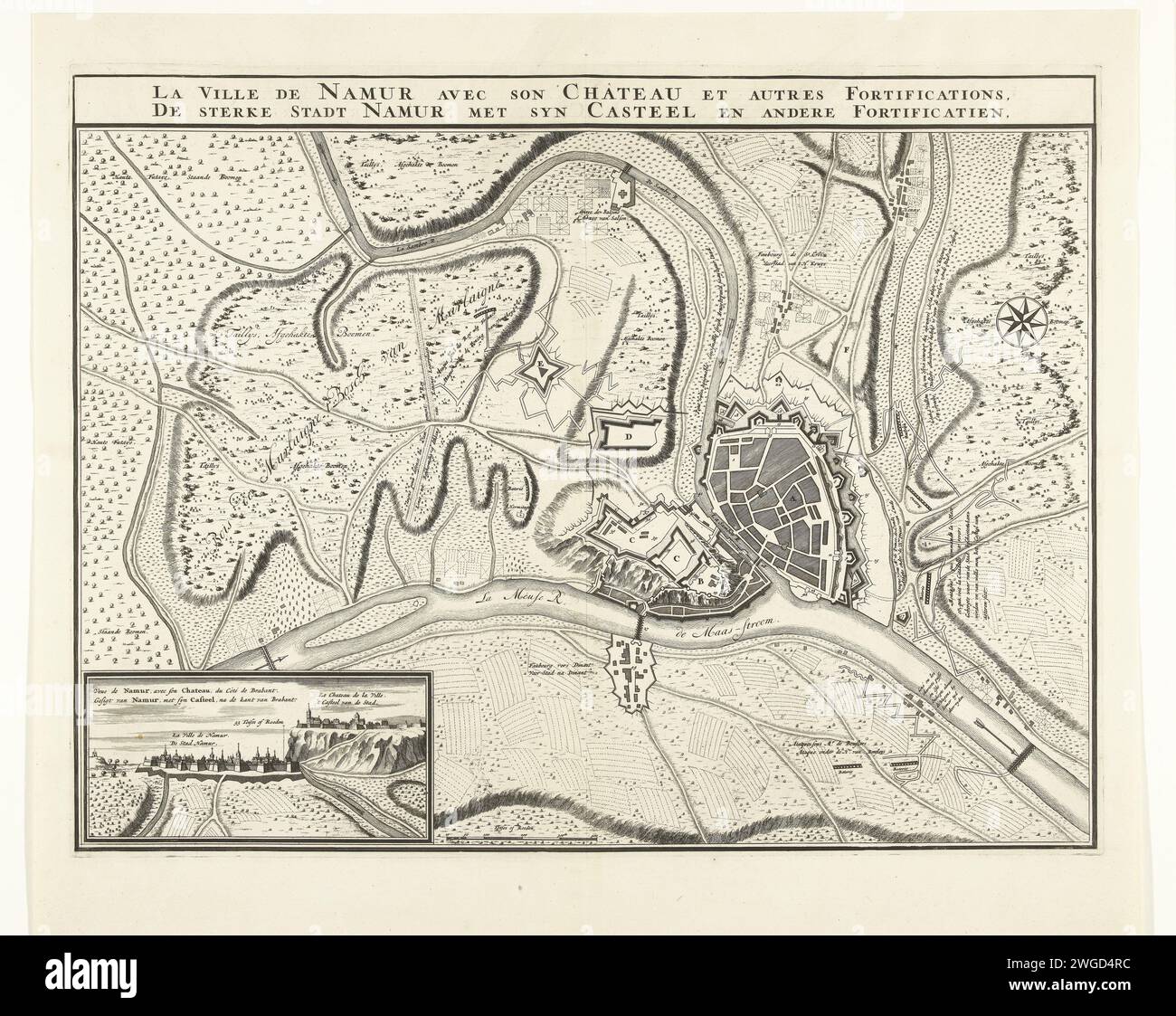 Map of the City Namur with the Castle, besieged by the French Army ...