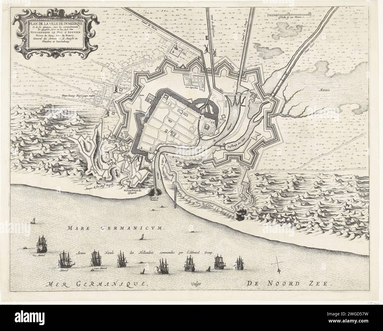 Map of the siege of Dunkirk by the Duke of Enghien, 1646, 1649 - 1652 ...