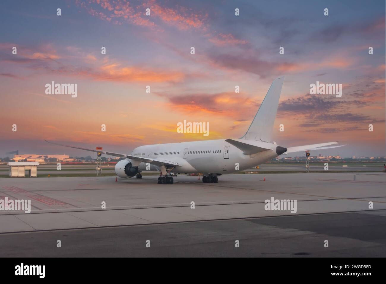 Airliners jet plane rear view of the wings and tail during a bright ...