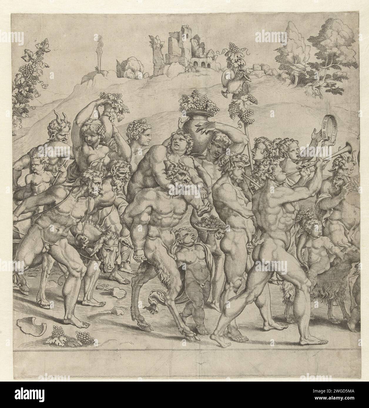 Triumph of Bacchus, Midden Plaat, Cornelis Bos, After Giulio Romano ...