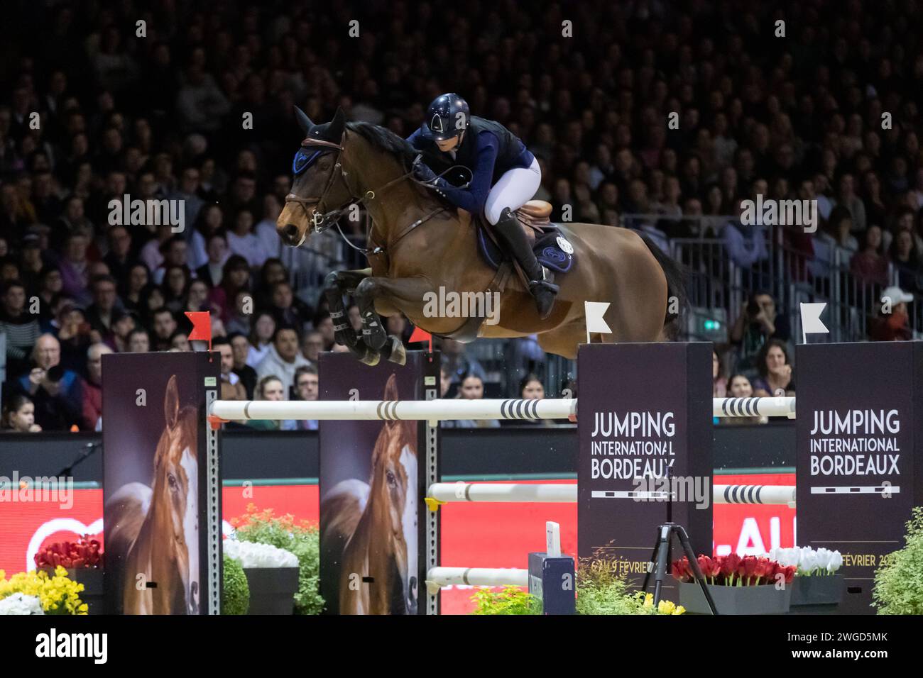 Bordeaux, France - February 4, 2024. Jessica Burke from Ireland finishes third at the 1.60m ...