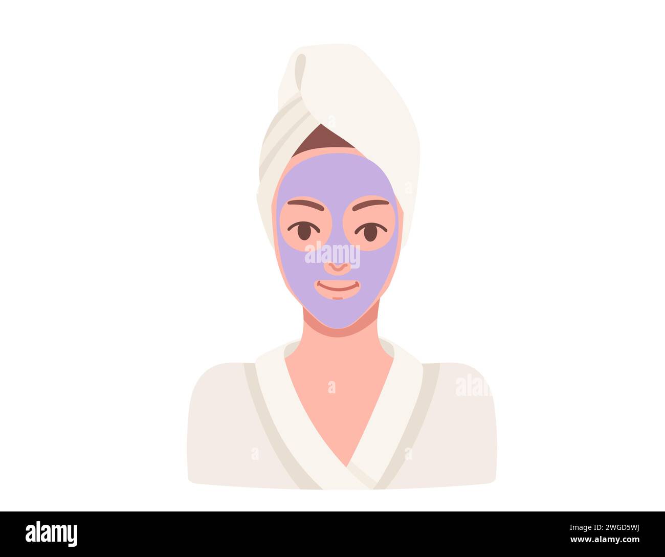 Woman getting spa treatment with purple skin mask on face vector illustration isolated on white ...